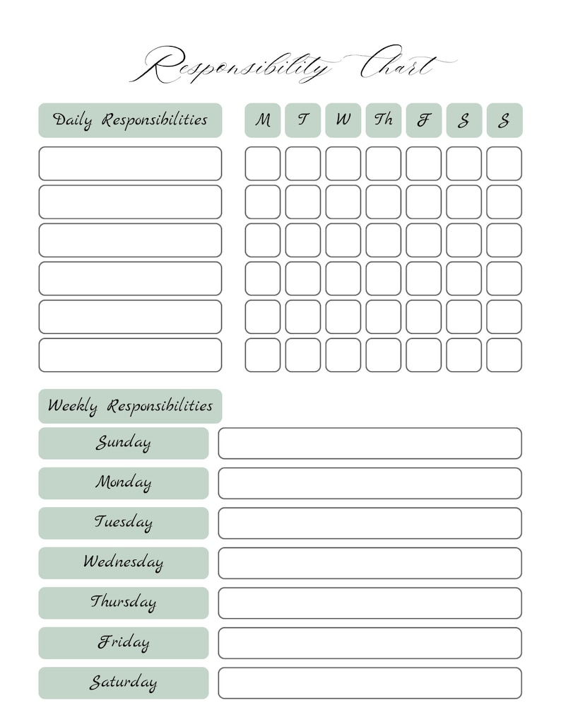 Printable Responsibility Chart: Simple Chore Tracker (digital Download ...