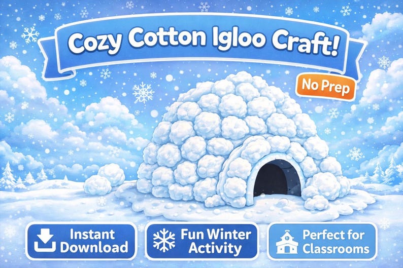Cozy Cotton Ball Igloo Craft – Winter Art Activity for Kids - Etsy