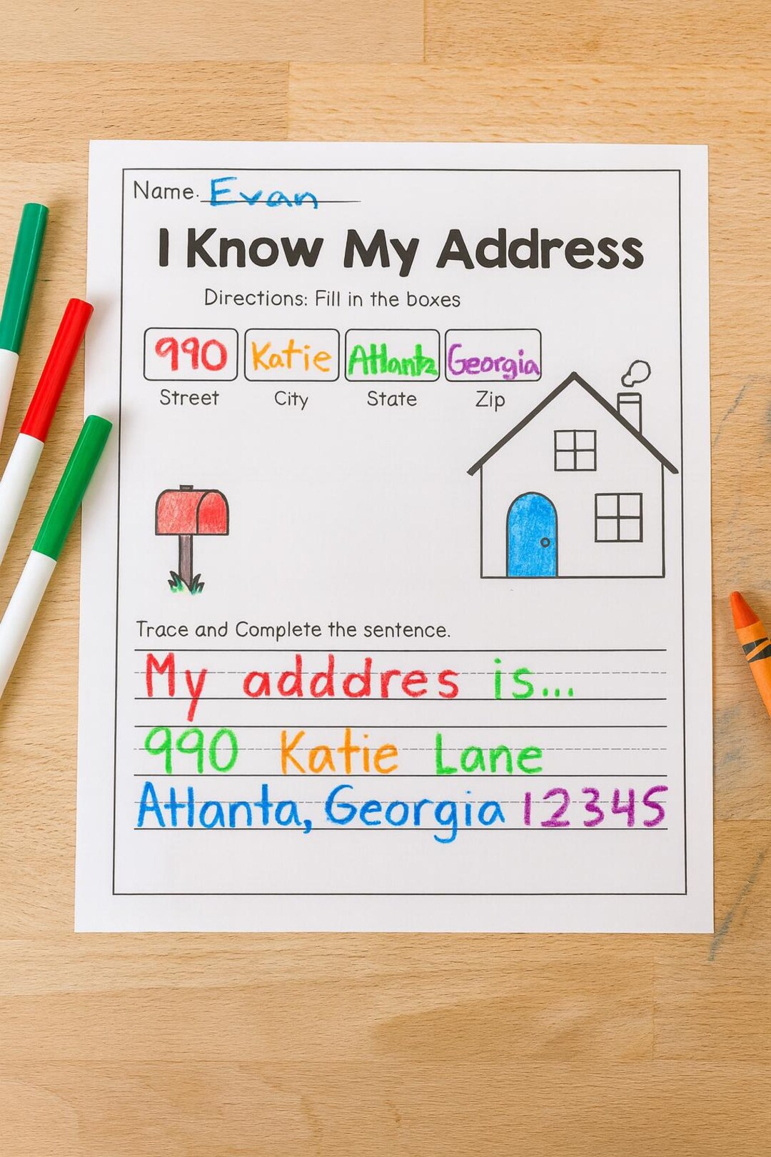 Printable I Know My Address Worksheet for Kids – Early Learning Safety ...