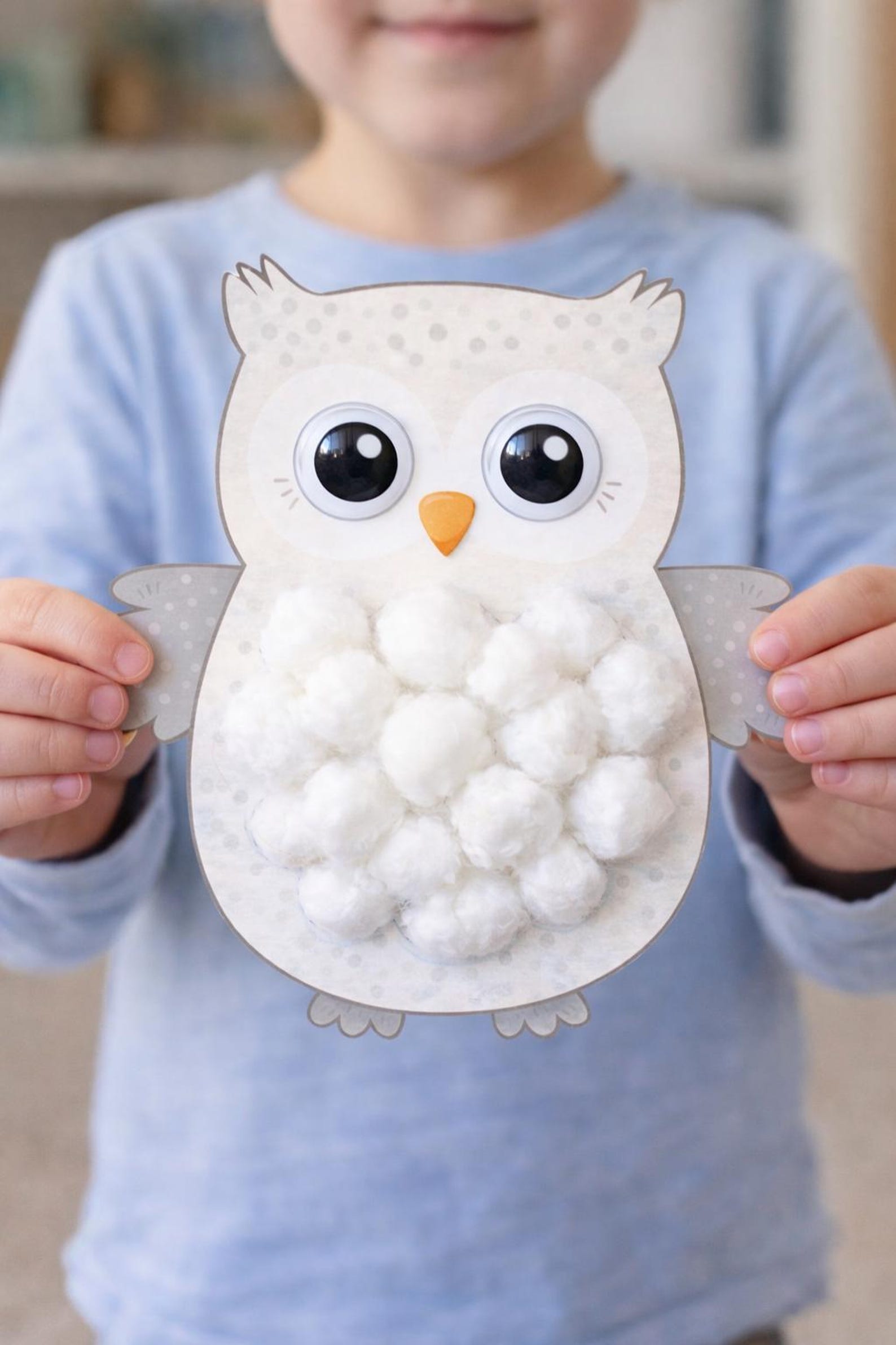 Fluffy Snowy Owl Cotton Ball Craft | Winter Animal Art Project for Kids ...