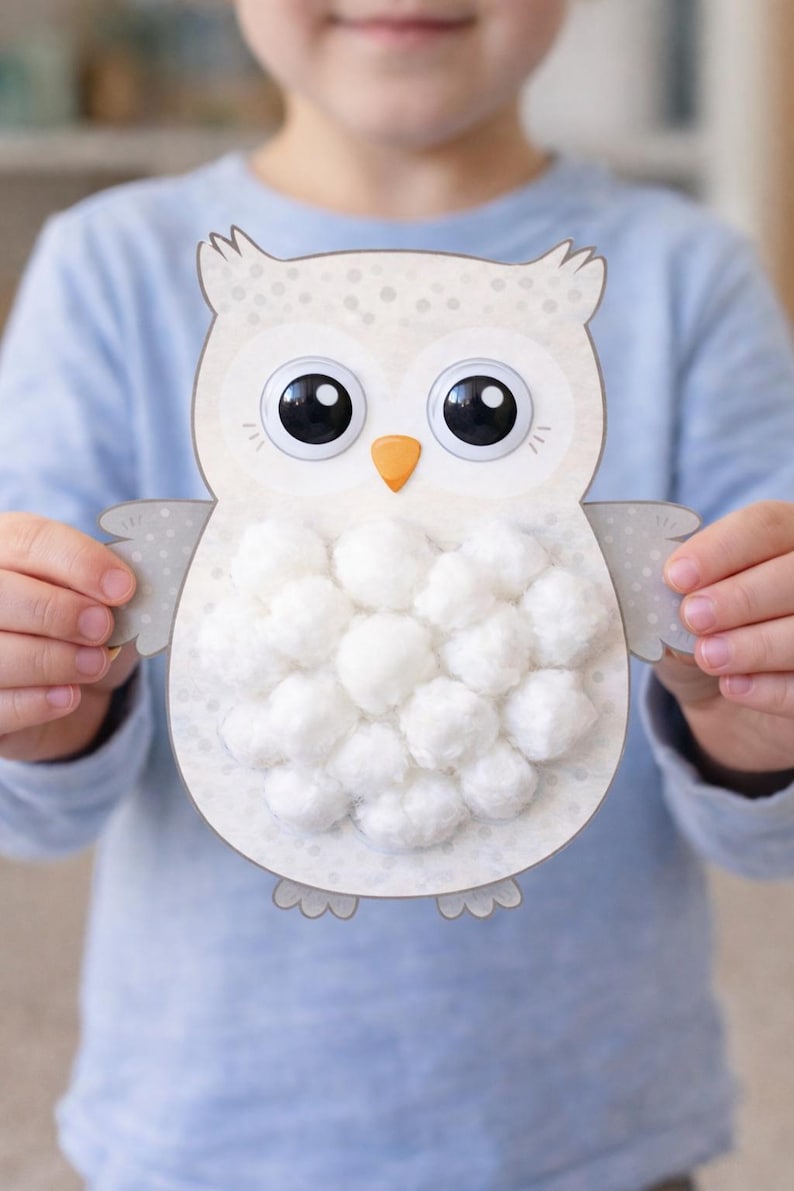 Fluffy Snowy Owl Cotton Ball Craft | Winter Animal Art Project for Kids ...