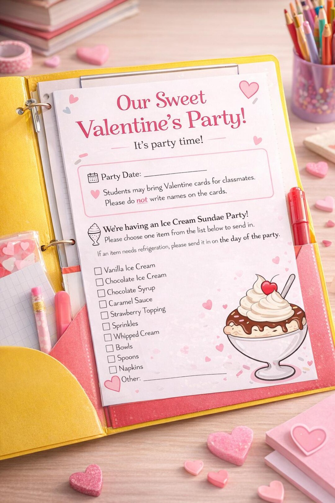 Valentine’s Day Ice Cream Sundae Party Handout for Classrooms - Etsy