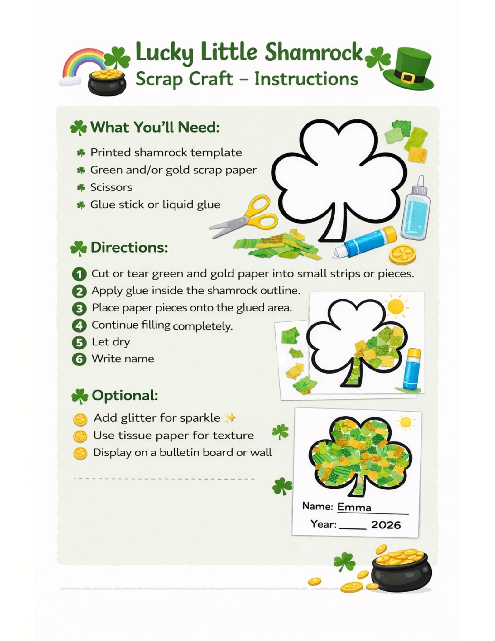 Shamrock Scrap Paper Craft | St. Patrick's Day Fine Motor Activity ...