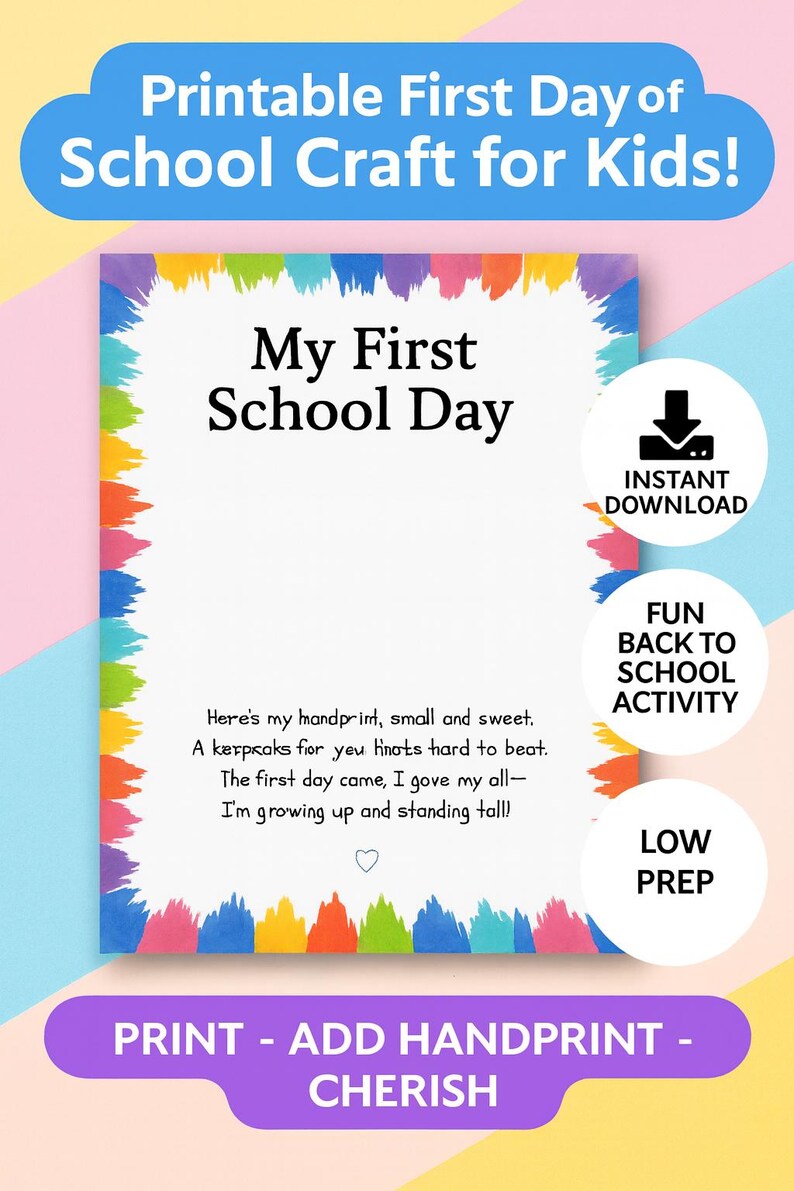 First Day of School Handprint Craft: Keepsake Poem (PDF Printable ...