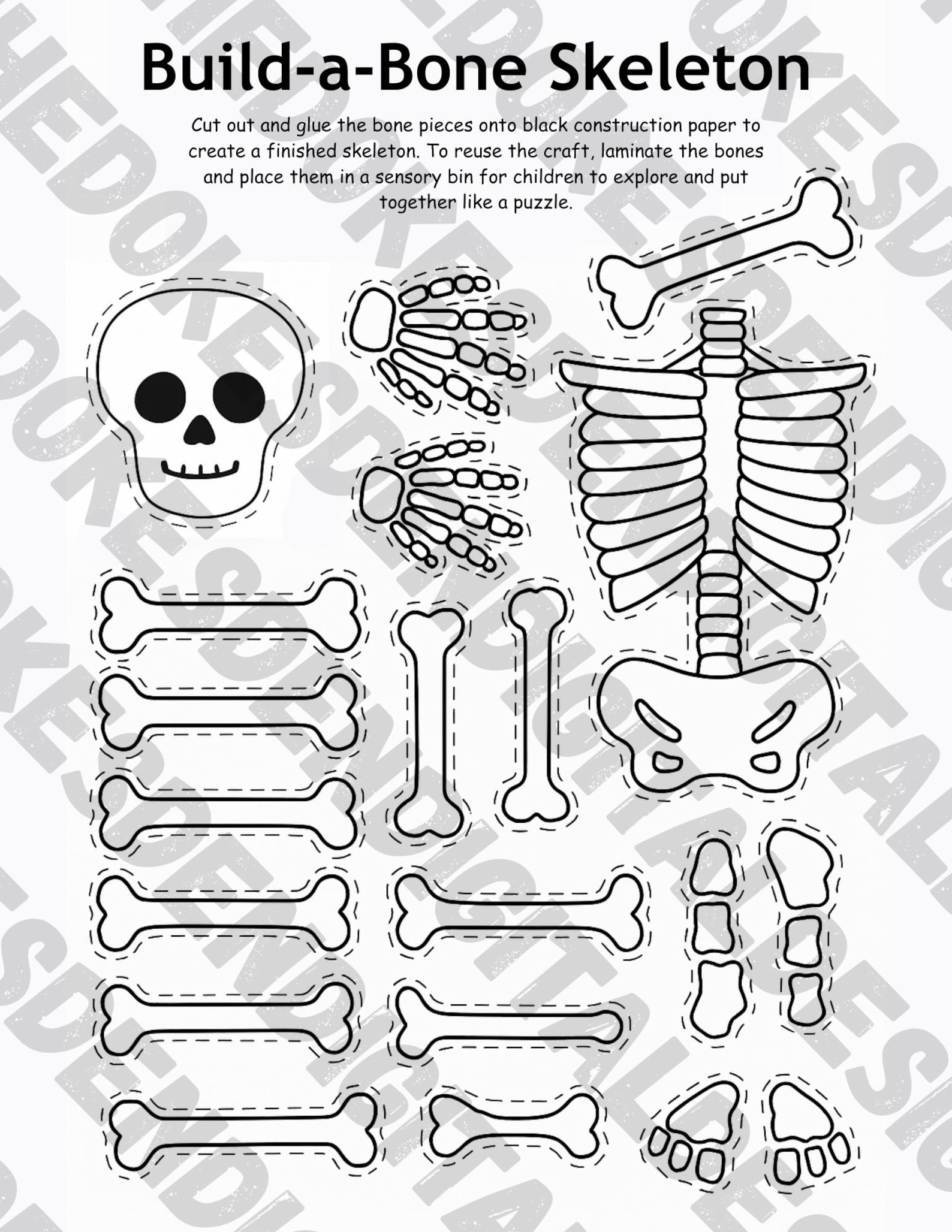 Printable Skeleton Craft: Cut & Paste Halloween Activity (digital ...