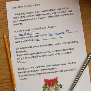 Christmas Classroom Party Parent Letter - Etsy