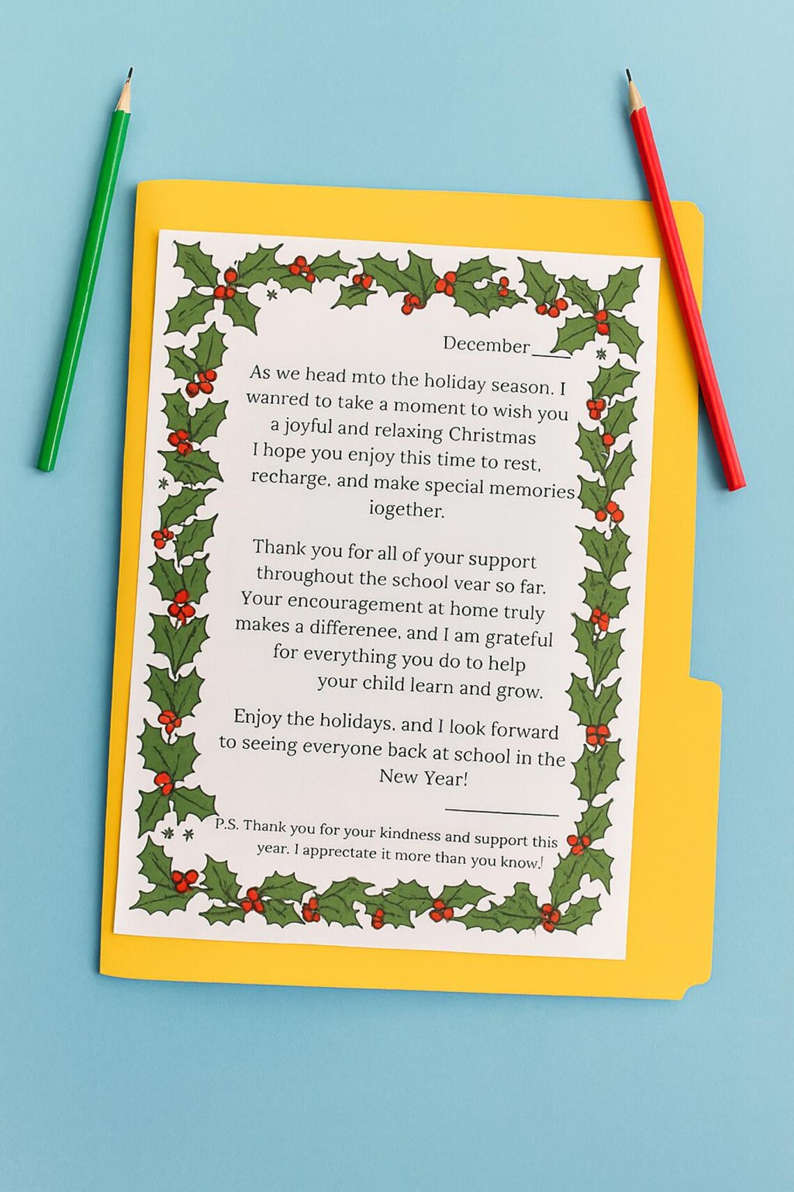 Christmas Break Letter to Families – Printable Holiday Teacher Note - Etsy