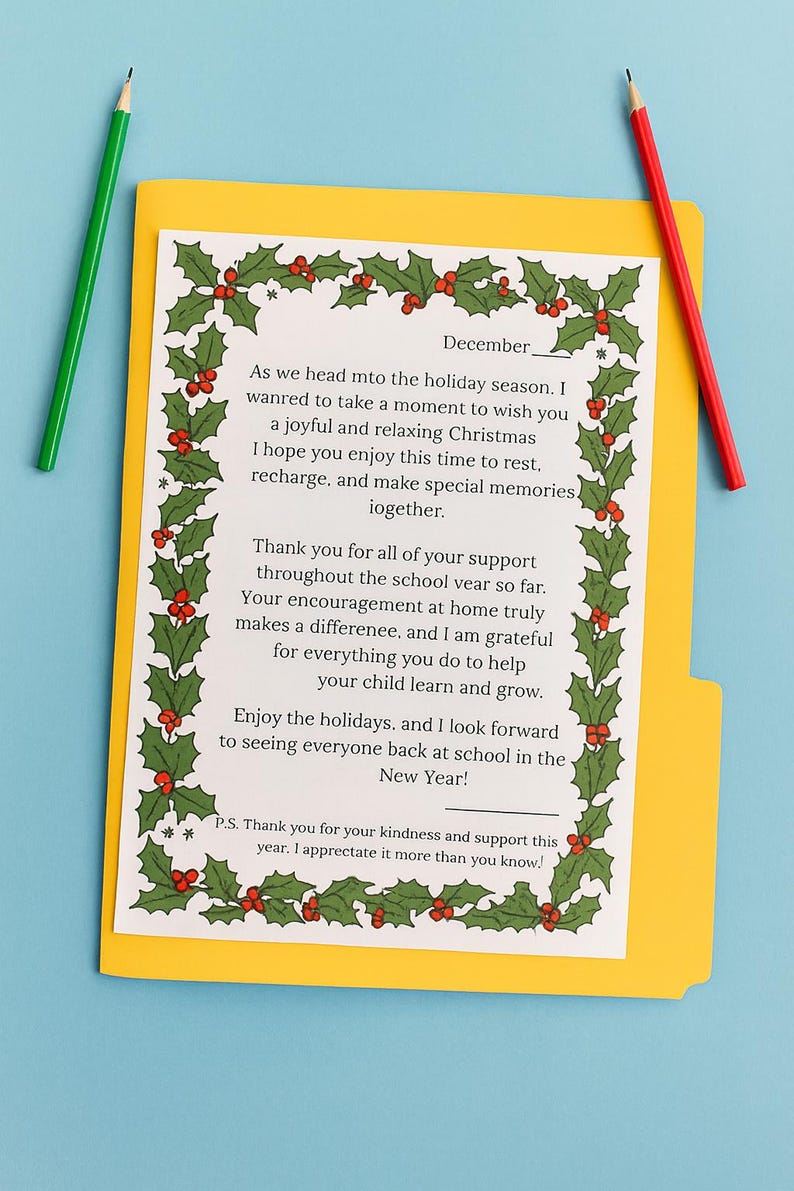 Christmas Break Letter to Families – Printable Holiday Teacher Note - Etsy