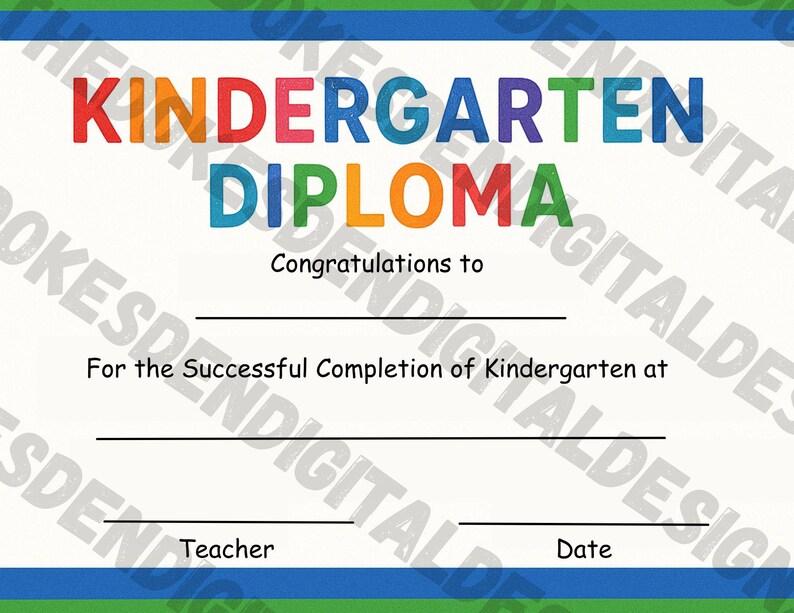 Printable Kindergarten Diploma Certificate: End of Year Graduation ...