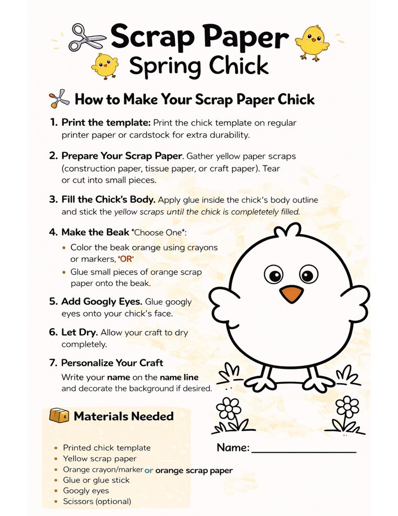 Scrap Paper Spring Chick Craft | Preschool Easter Art Activity ...