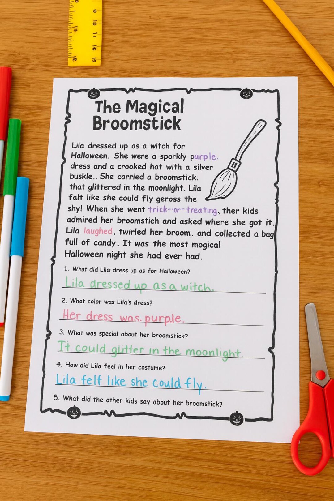 Halloween Witch Reading Comprehension Worksheet for Kids - Etsy