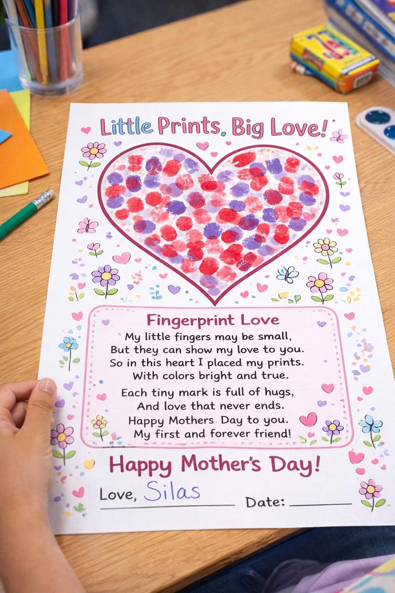 Mother's Day Fingerprint Craft | Little Prints Big Love Keepsake ...