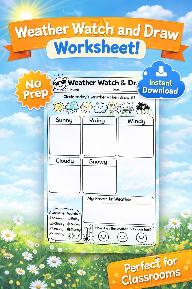 Weather Watch & Draw Worksheet | Kids' Activity (PDF) - Etsy
