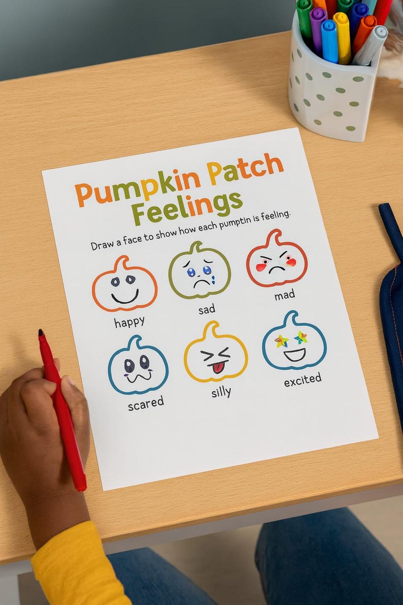 Pumpkin Patch Feelings Worksheet | Printable SEL Activity for Kids ...