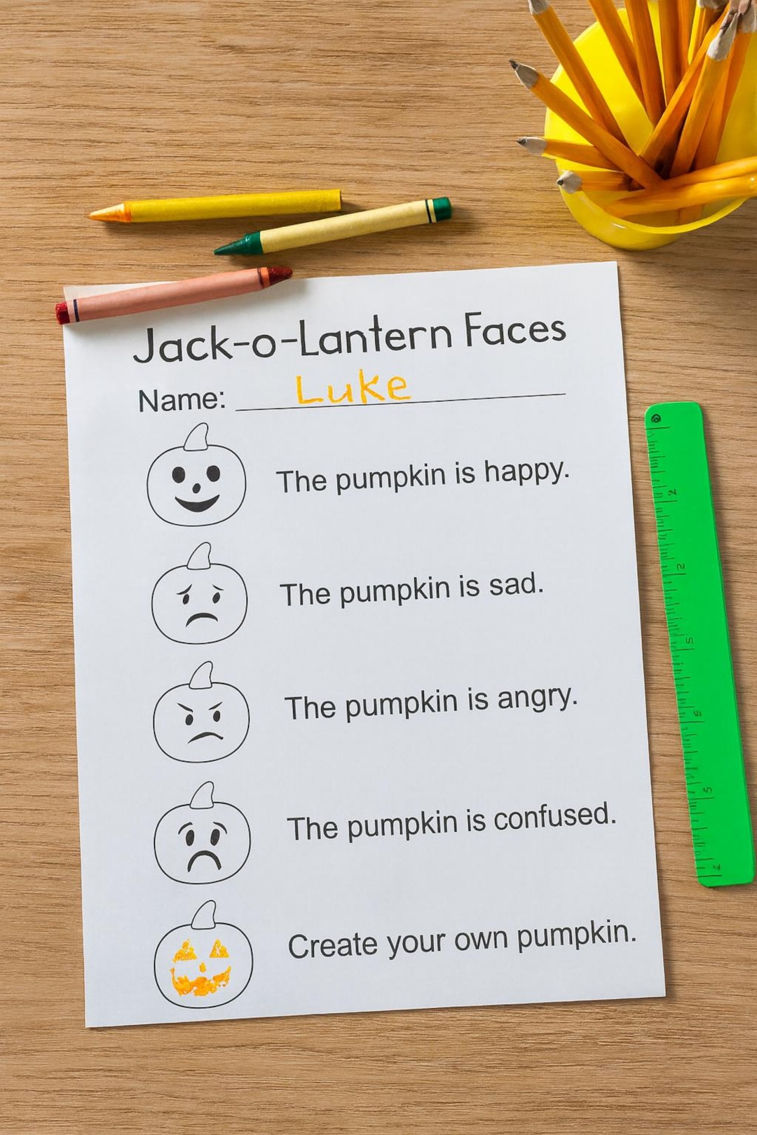Printable Jack-o’-lantern Faces Worksheet | Halloween Emotions Activity ...