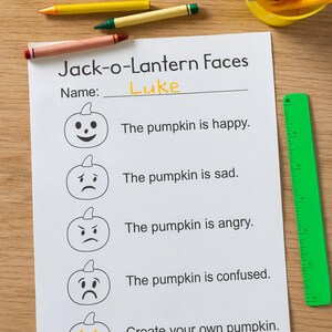 Printable Jack-o’-lantern Faces Worksheet | Halloween Emotions Activity ...