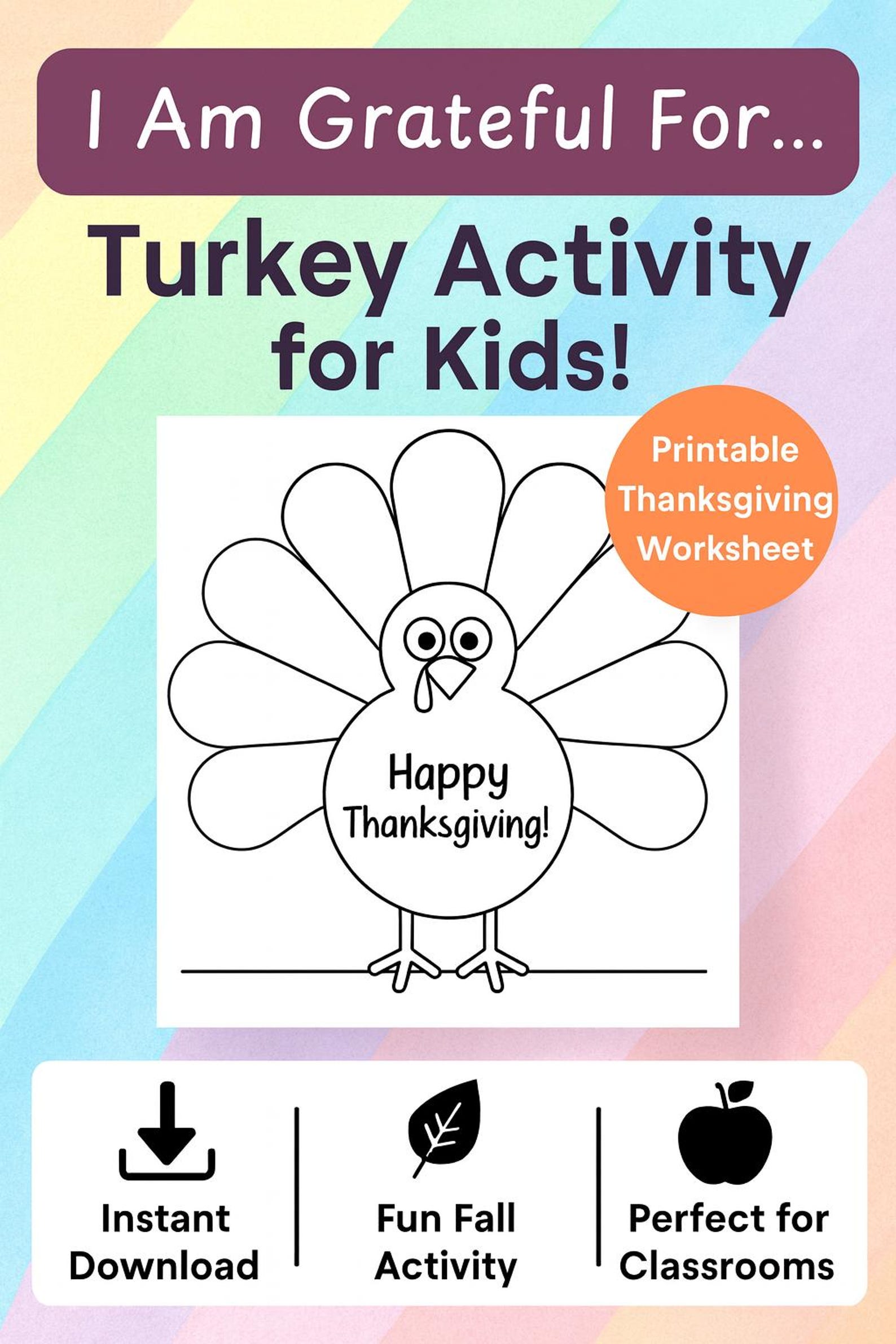 I Am Grateful for Turkey Activity | Printable Thanksgiving Worksheet ...