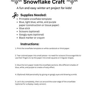 Snowflake Torn Paper Craft for Kids | Winter Fine Motor Activity - Etsy UK