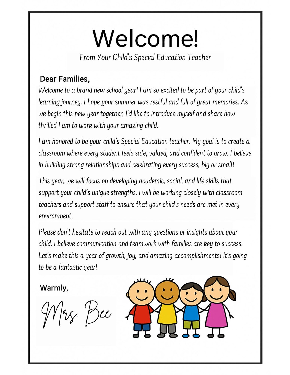 Printable Special Education Teacher Welcome Letter: SPED Edition (PDF ...