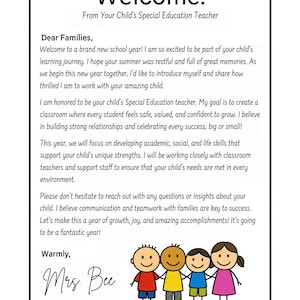 Printable Special Education Teacher Welcome Letter: SPED Edition (PDF ...