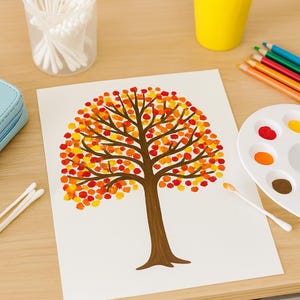 Fall Tree Q-tip Painting Craft: Printable Art Template (digital ...