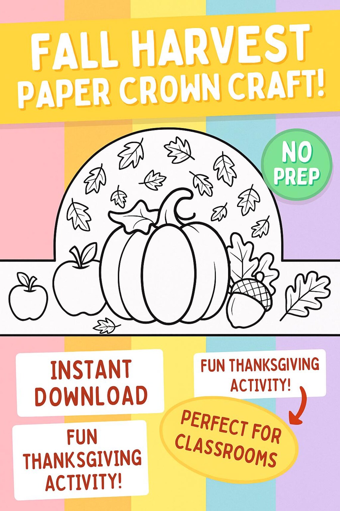 Fall Harvest Paper Crown Craft – Thanksgiving Coloring Activity for ...
