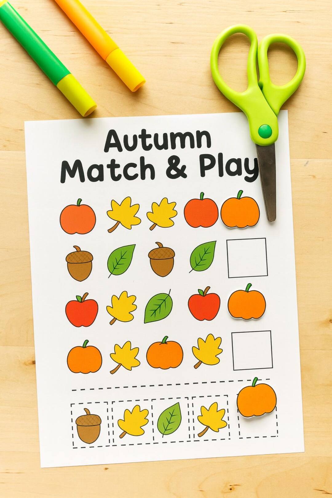 Autumn Match & Play Pattern Worksheet for Kids - Etsy