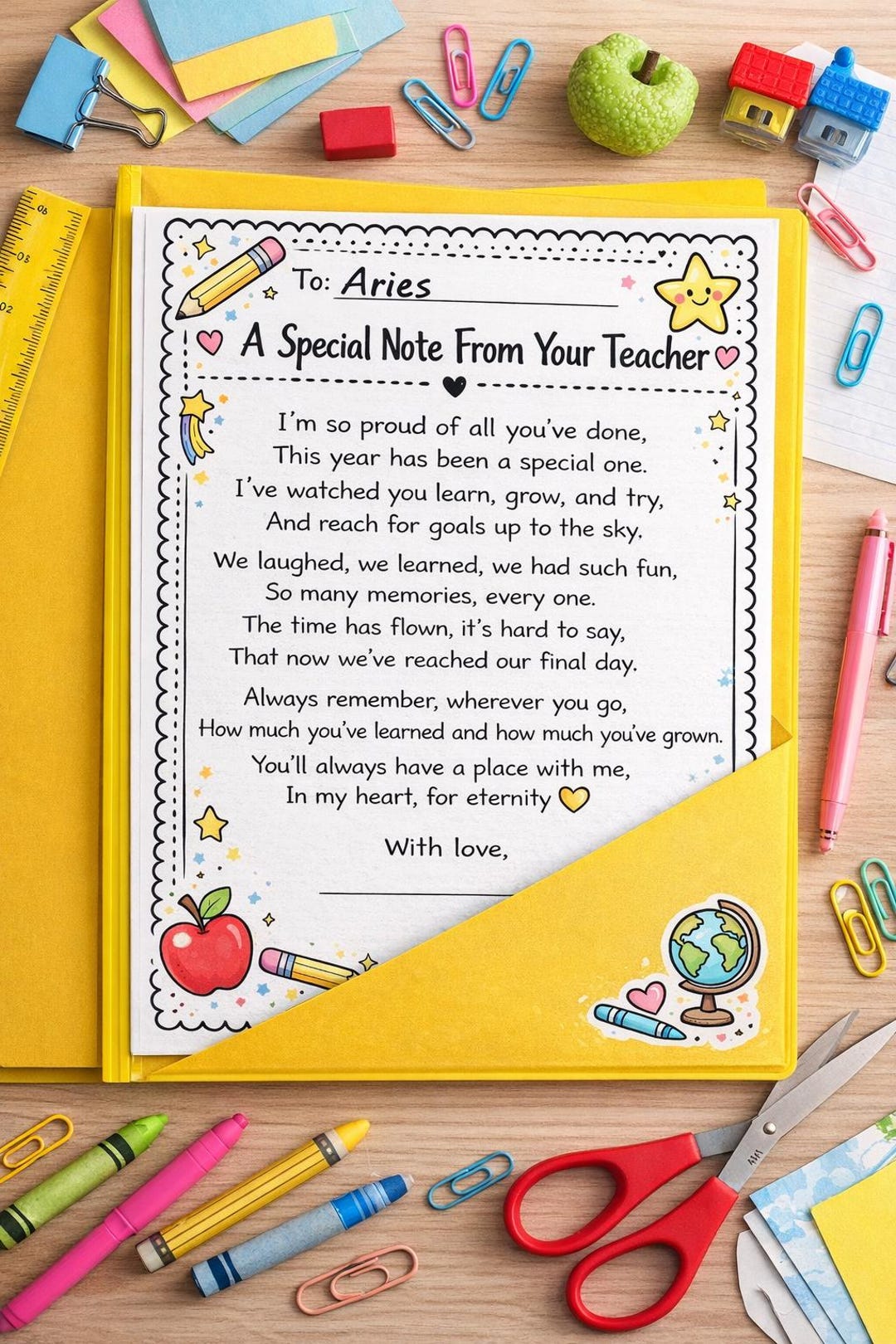 End of Year Teacher Letter | Printable Student Goodbye Note (PDF) - Etsy