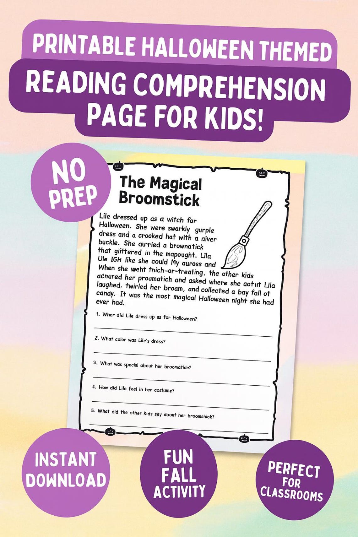 Halloween Witch Reading Comprehension Worksheet for Kids - Etsy