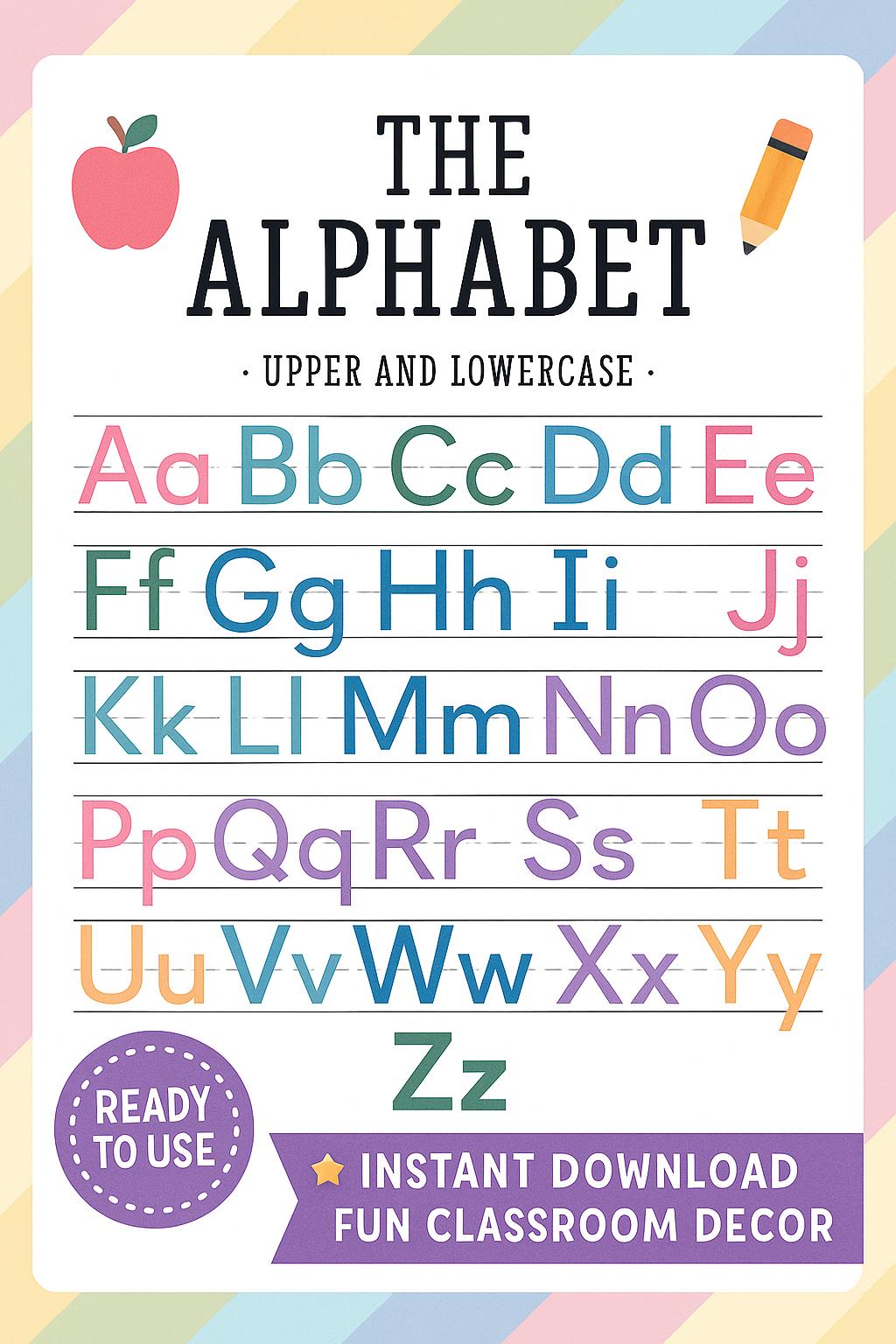 Classroom Alphabet Poster: Upper & Lowercase Letters Chart (digital ...
