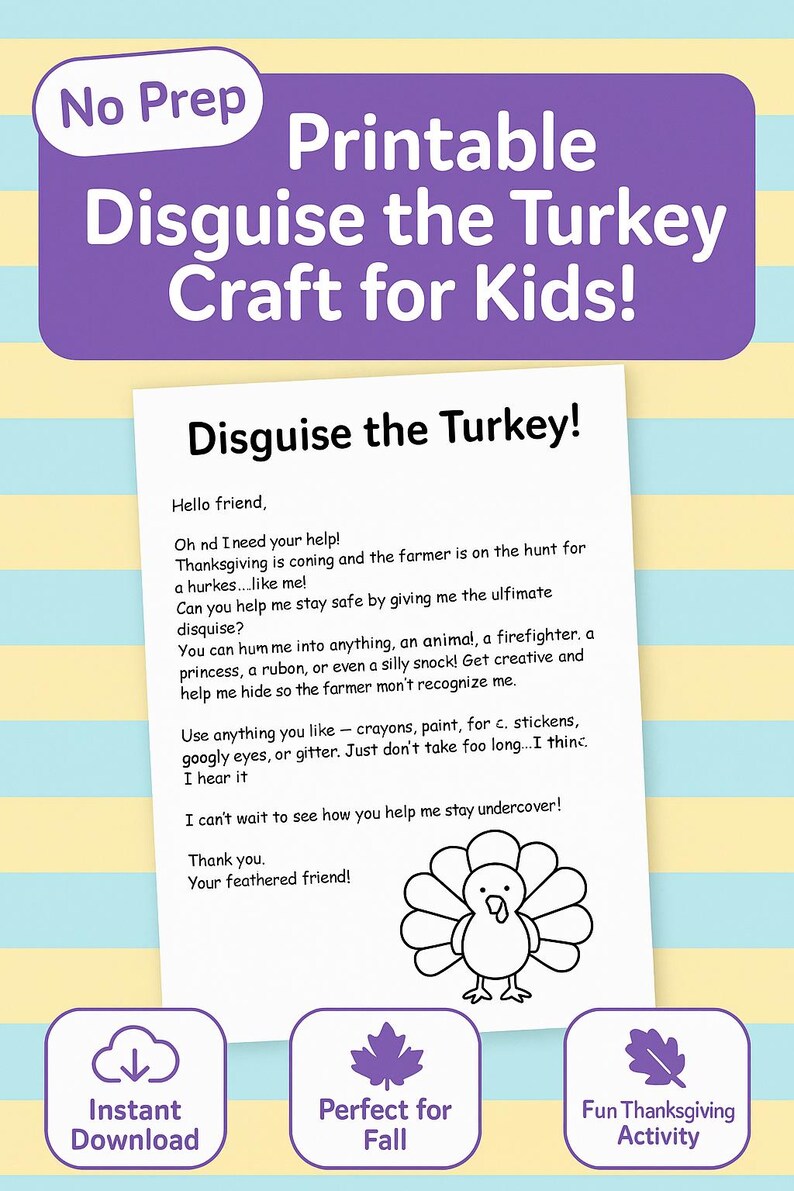 Disguise the Turkey Printable Craft: Thanksgiving Classroom Activity ...