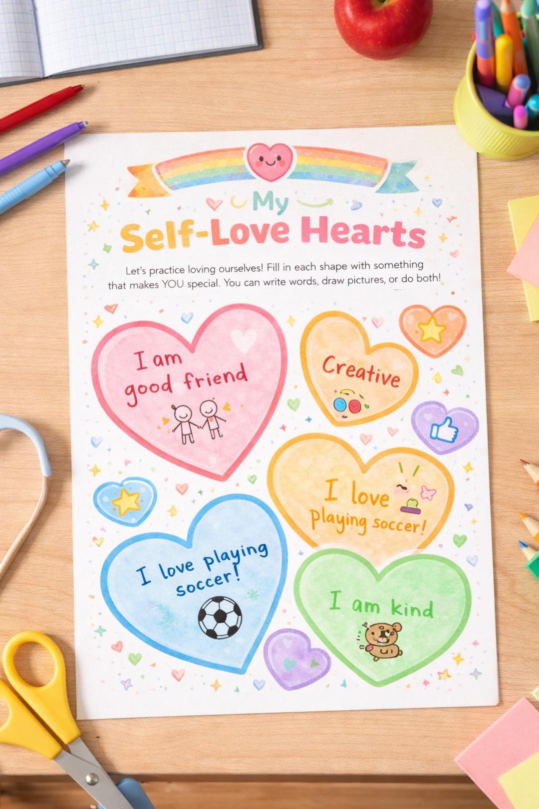 My Self-love Hearts Worksheet | SEL Activity for Kids - Etsy
