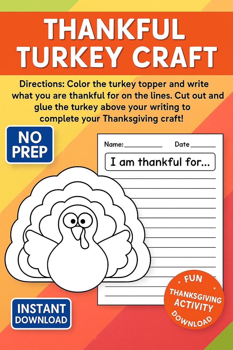 Turkey Time Thankful Writing Craft | Thanksgiving Classroom Activity - Etsy
