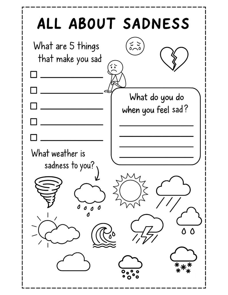 All About Sadness – Printable Social Emotional Learning Worksheet for ...