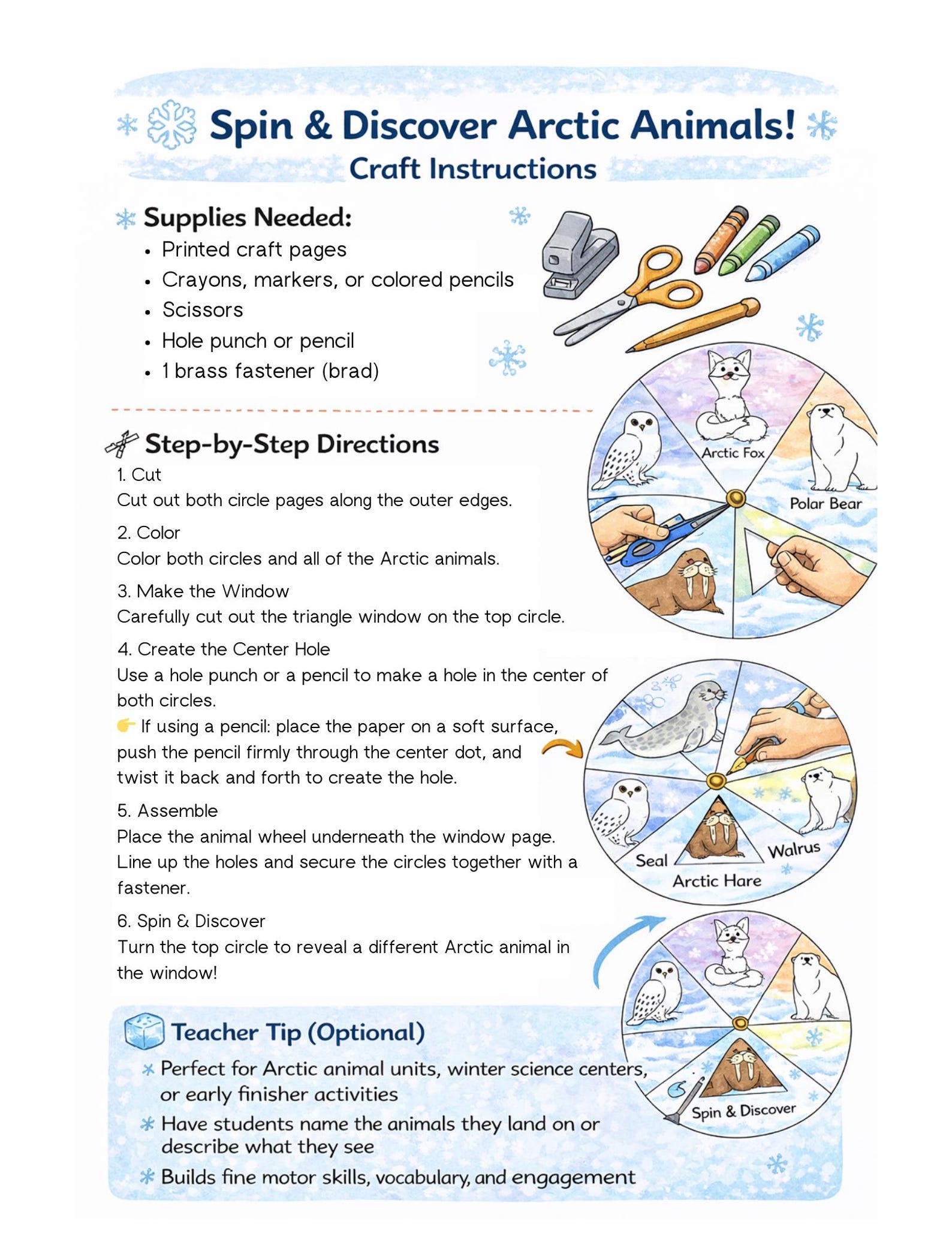 Spin & Discover Arctic Animals Spinner Craft Activity - Etsy