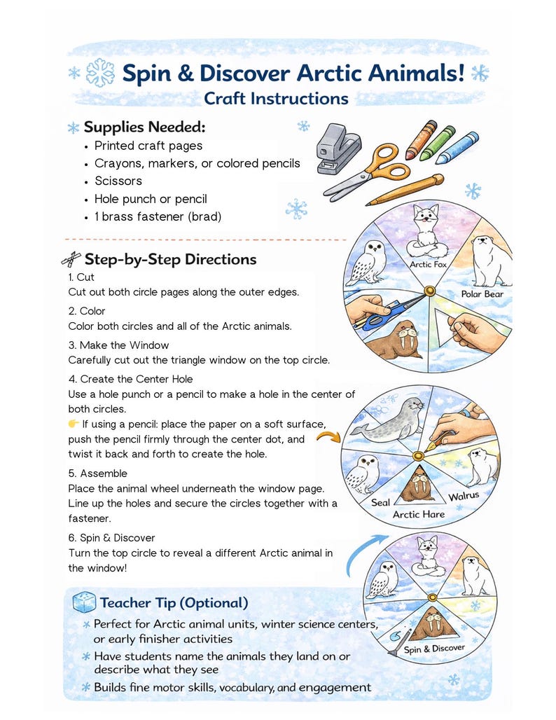 Spin & Discover Arctic Animals Spinner Craft Activity - Etsy