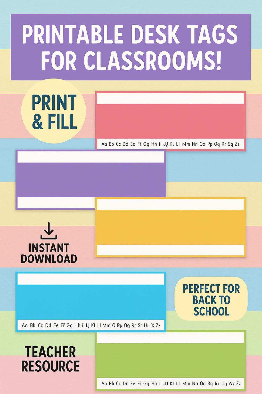 Classroom Desk Name Plates | 3 Styles: Blank, Cursive Alphabet, Print ...