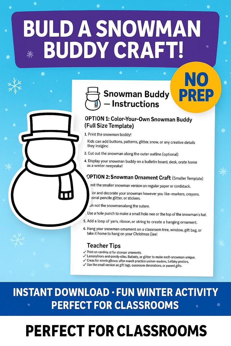 Snowman Buddy Craft | Winter Coloring & Ornament Activity for Kids ...