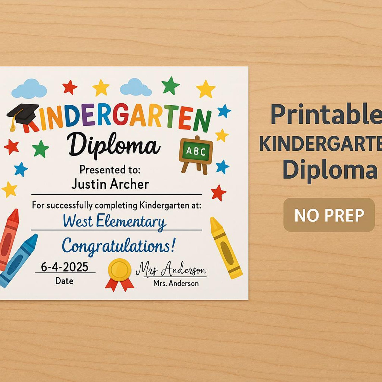 Printable Kindergarten Graduation Diploma Certificate | Digital ...