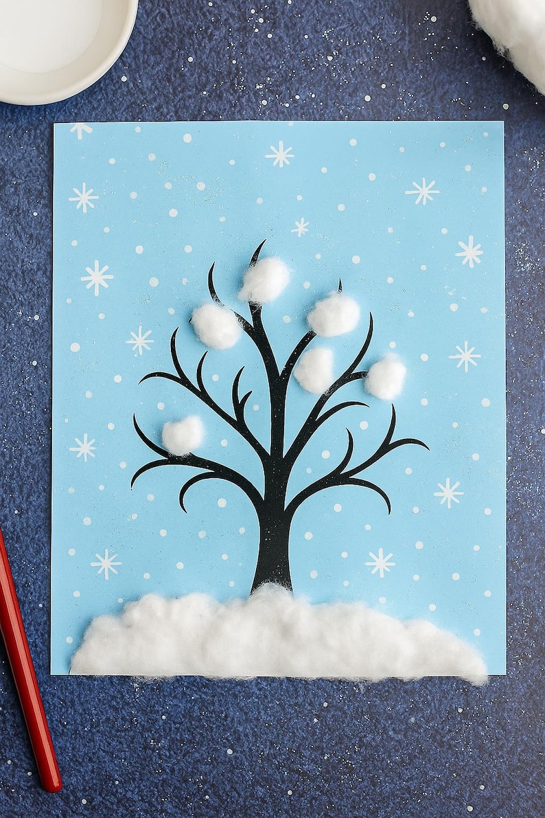Snowy Tree Cotton Ball Craft – Winter Classroom Art (PDF) - Etsy Canada