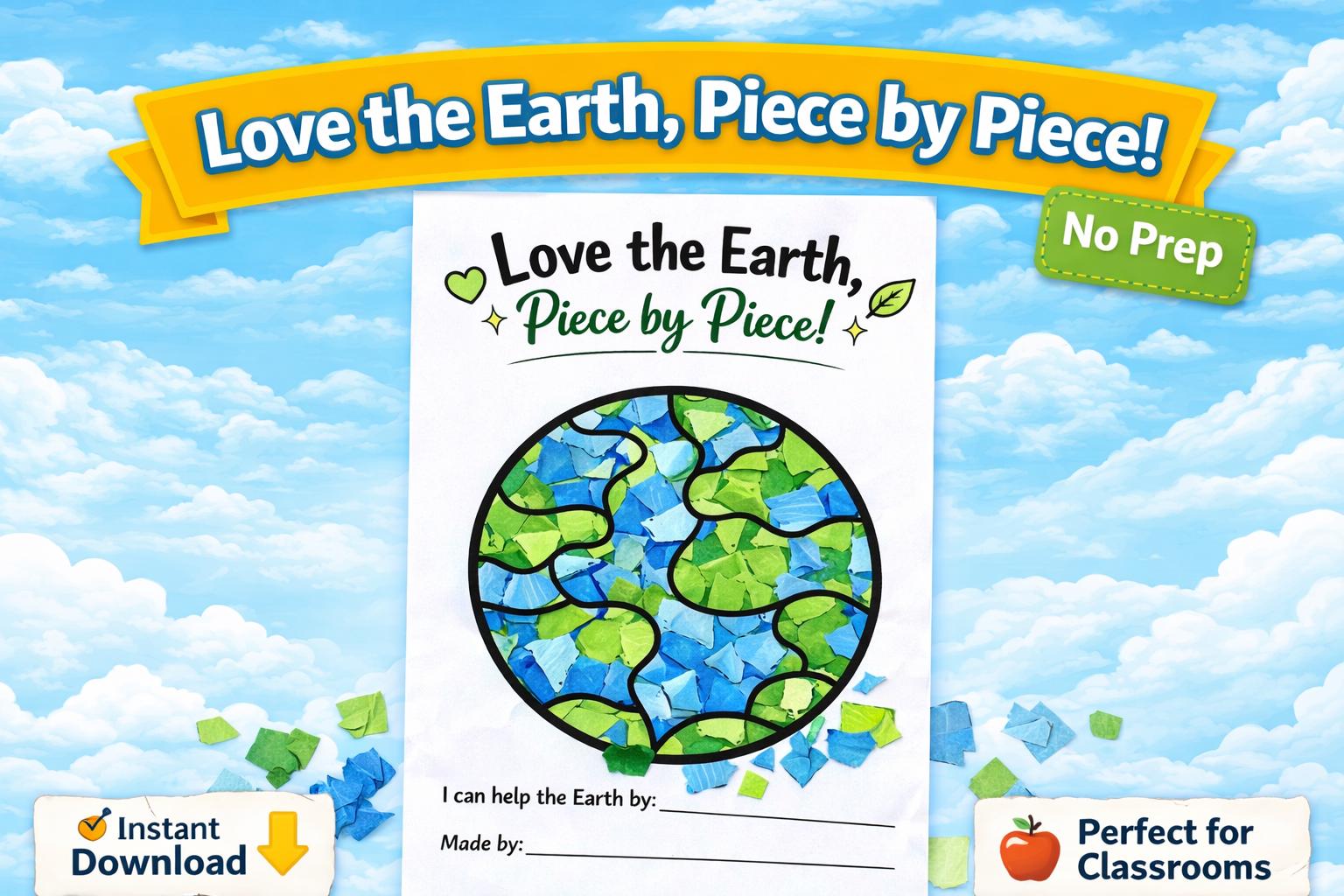Earth Day Scrap Paper Craft | Mosaic Tear and Glue Activity (digital ...