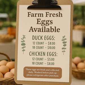 Farmers Market Egg Sign | Fresh Duck & Chicken Eggs Price Sheet ...
