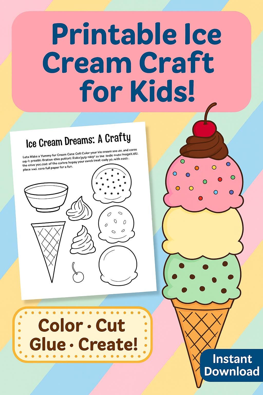 DIY Ice Cream Craft Printable – Fun Summer Art Project for Kids - Etsy