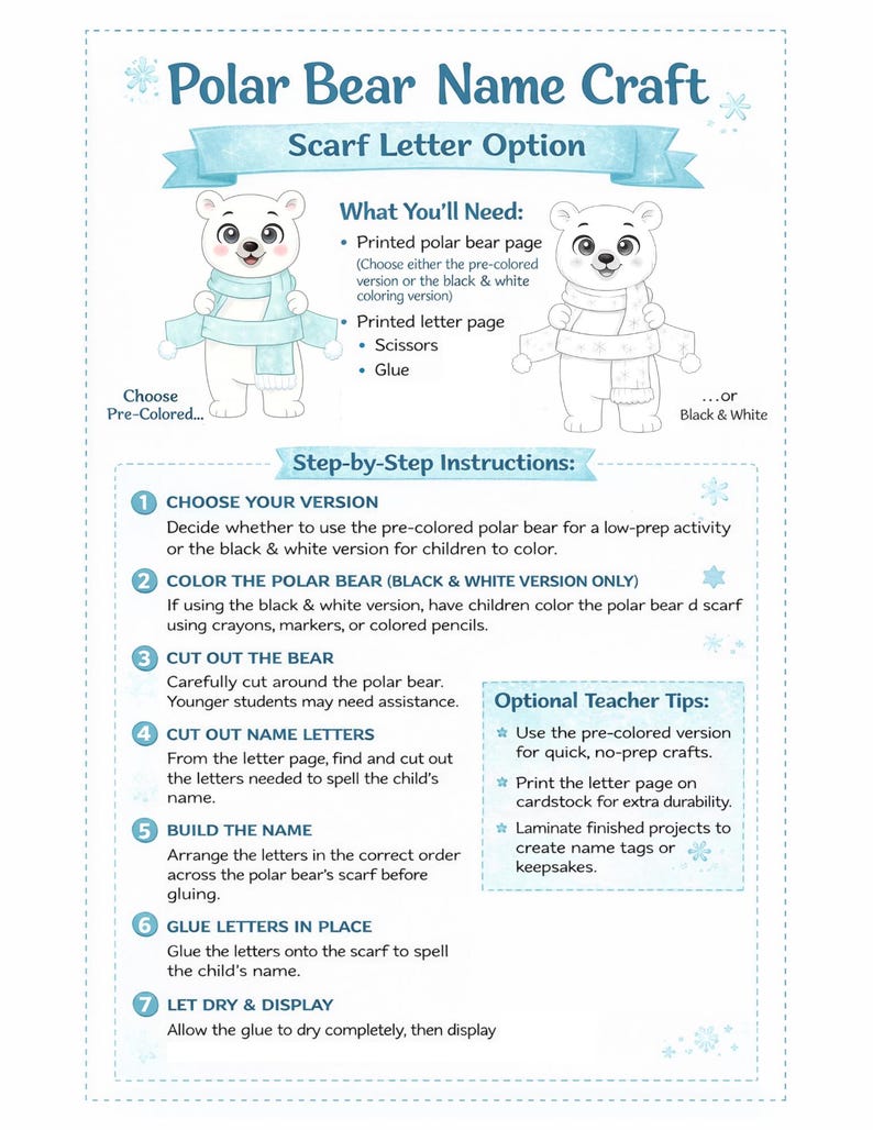 Polar Bear Name Craft – Winter Name Activity for Preschool ...