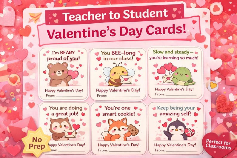 Printable Valentine Cards for Students | Teacher Encouragement Notes ...
