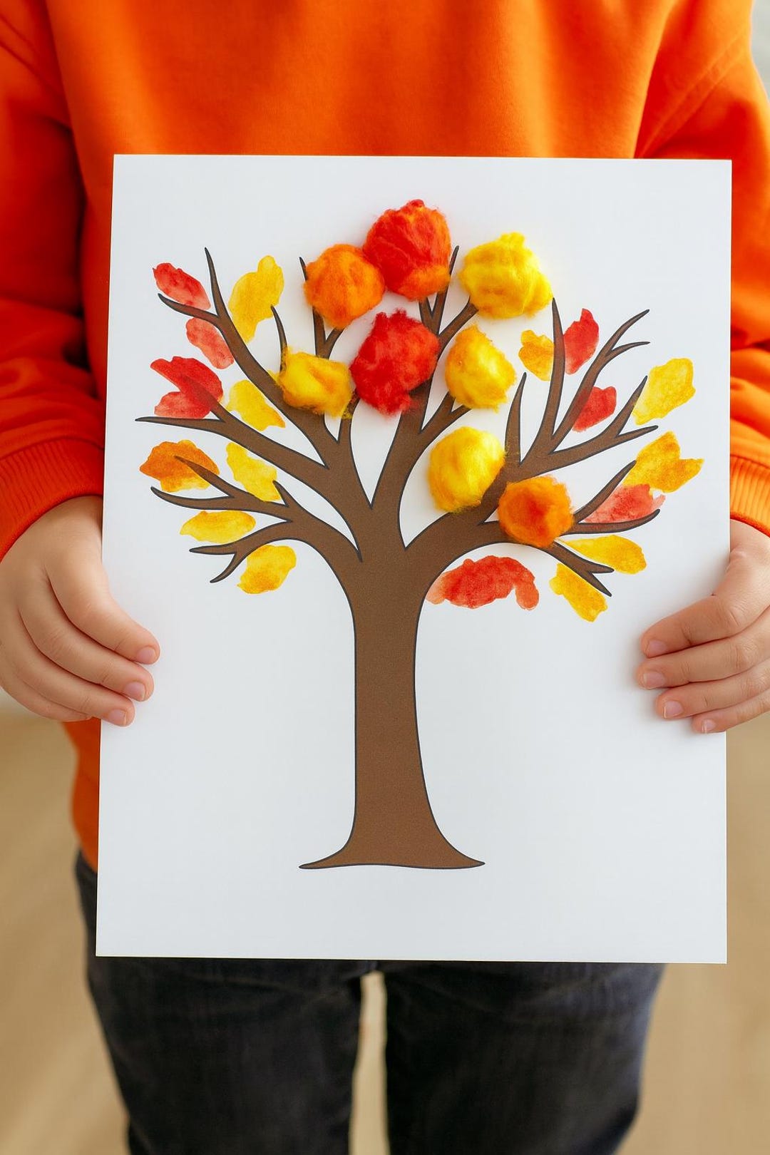 Autumn Tree Cotton Ball Painting: Fall Kids Craft, Classroom Art ...