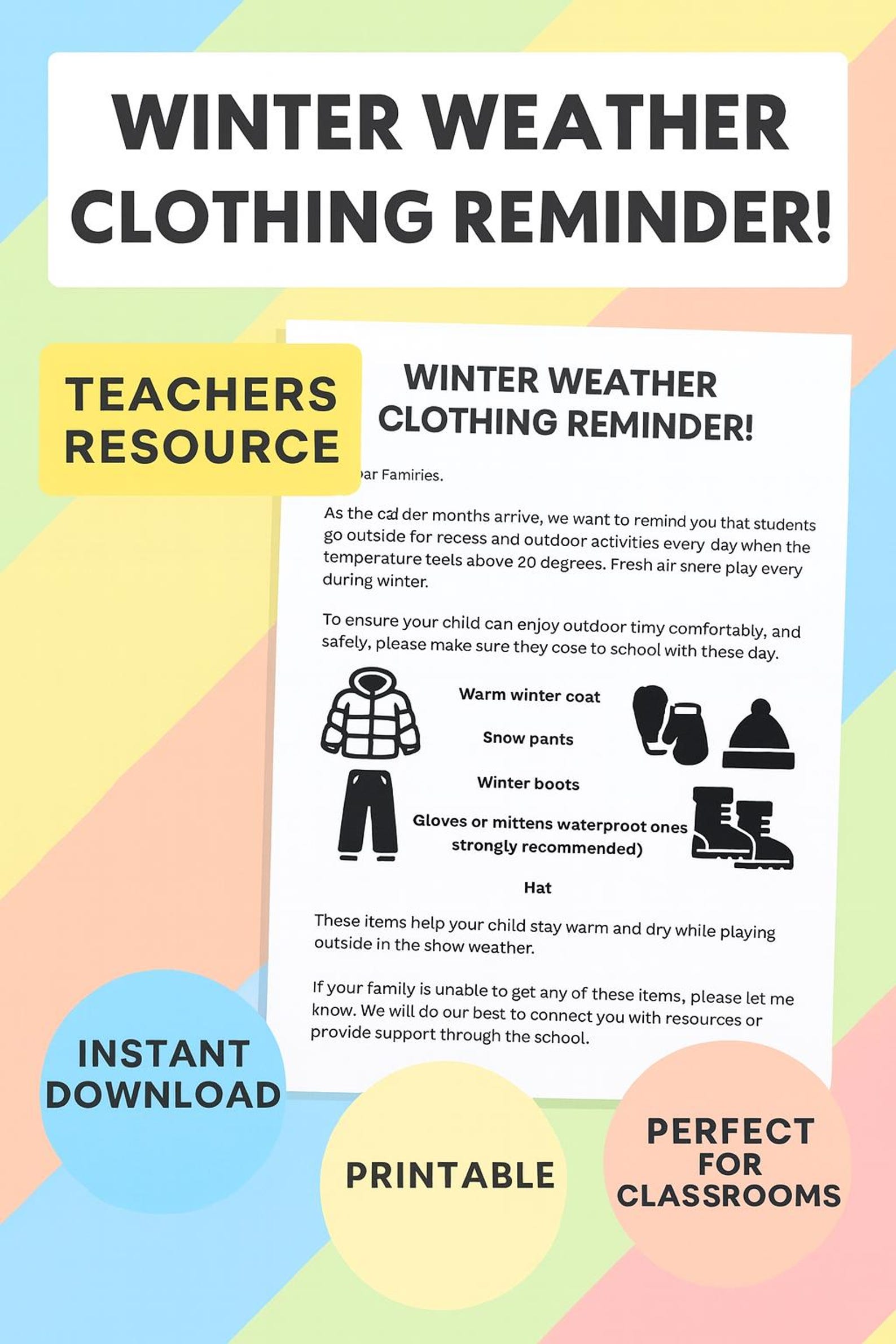 Winter Weather Clothing Reminder Letter for Parents | Teacher & Daycare ...