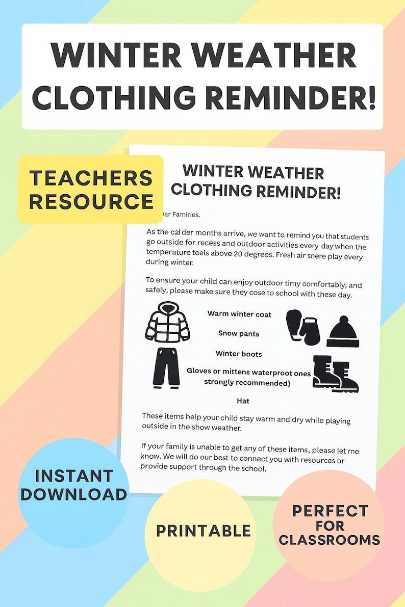 Winter Weather Clothing Reminder Letter for Parents | Teacher & Daycare ...