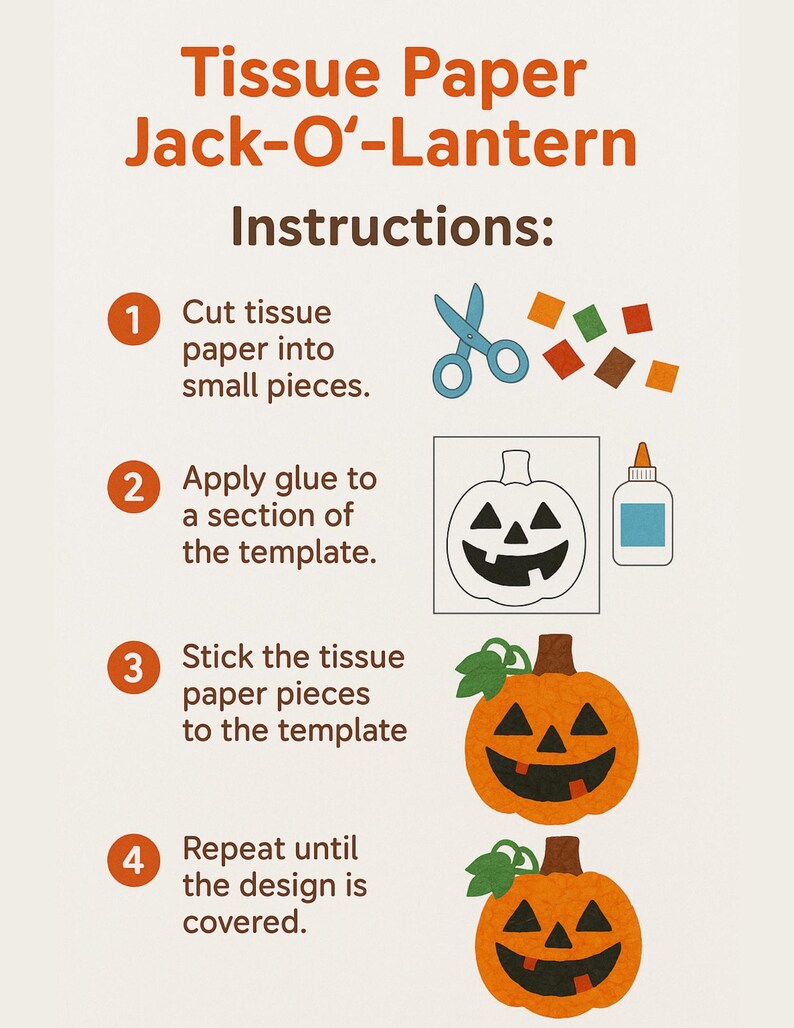 Printable Pumpkin Tissue Paper Craft: Halloween Kids Activity (digital ...