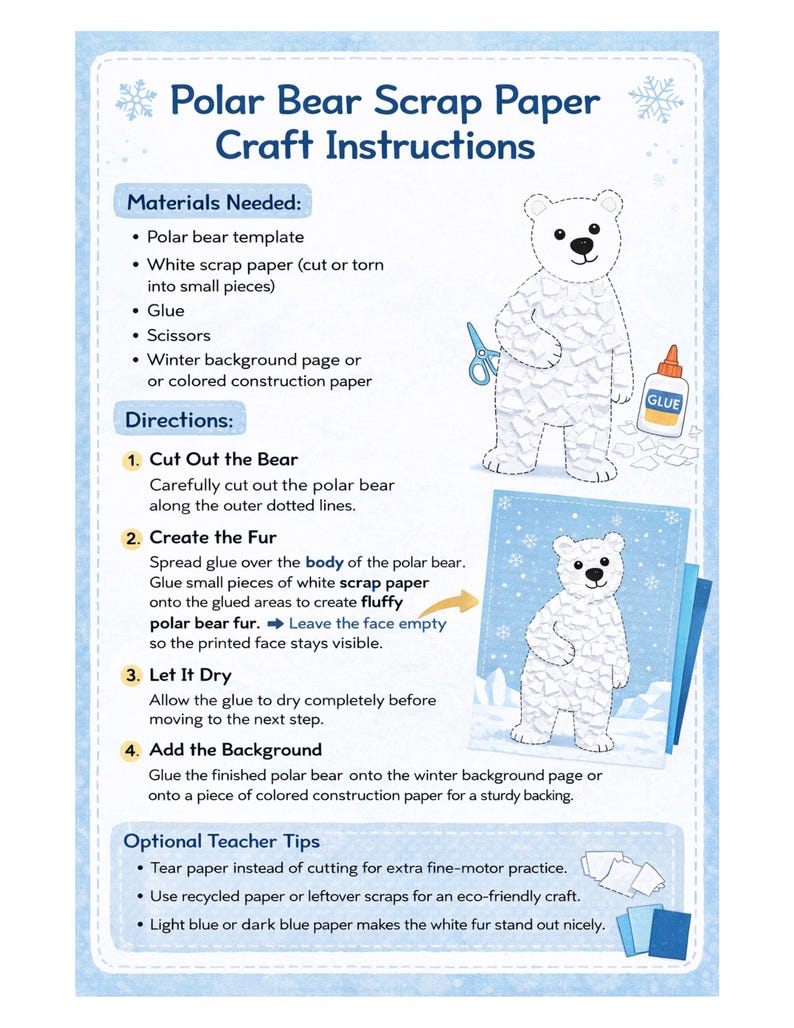 Polar Bear Scrap Paper Craft | Winter Animal Art Activity | No Prep ...